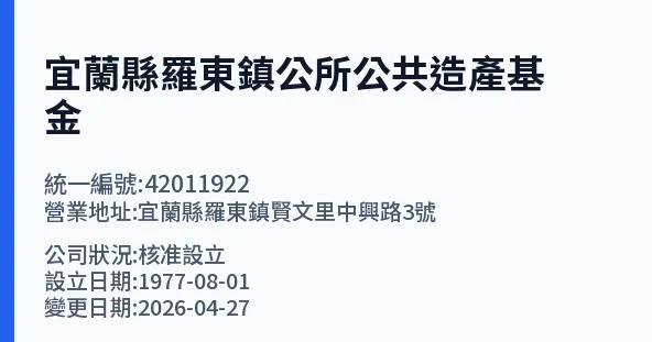 宜蘭縣羅東鎮公所公共造產基金的照片-統編 42011922(宜蘭縣) 公司登記資料與營業項目詳細圖表