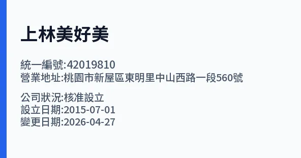 上林美好美的照片-統編 42019810(桃園市) 公司登記資料與營業項目詳細圖表