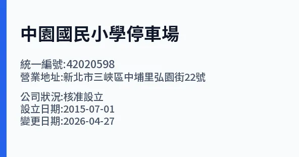中園國民小學停車場的照片-統編 42020598(新北市) 公司登記資料與營業項目詳細圖表