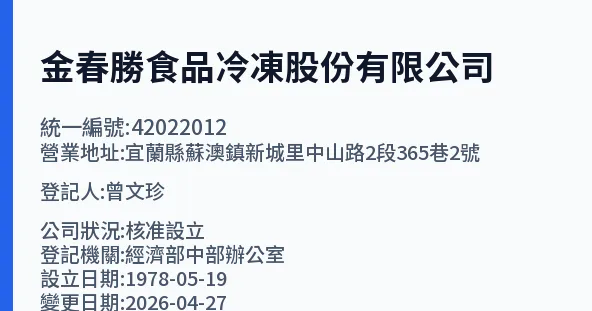 金春勝食品冷凍股份有限公司的照片-統編 42022012(宜蘭縣) 公司登記資料與營業項目詳細圖表