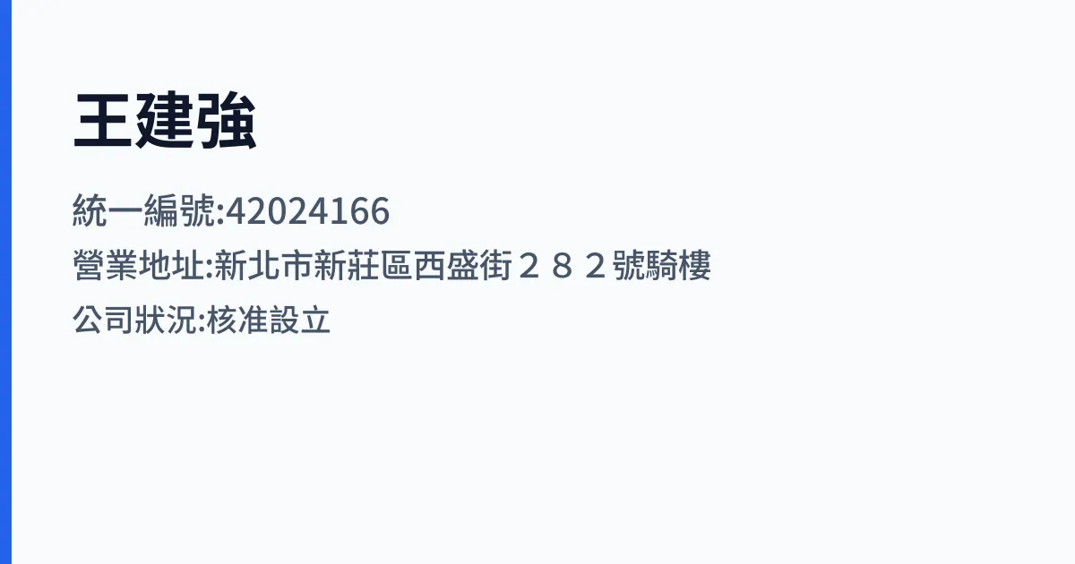 王建強 - 統編 42024166(新北市) 公司登記資料與營業項目詳細圖表