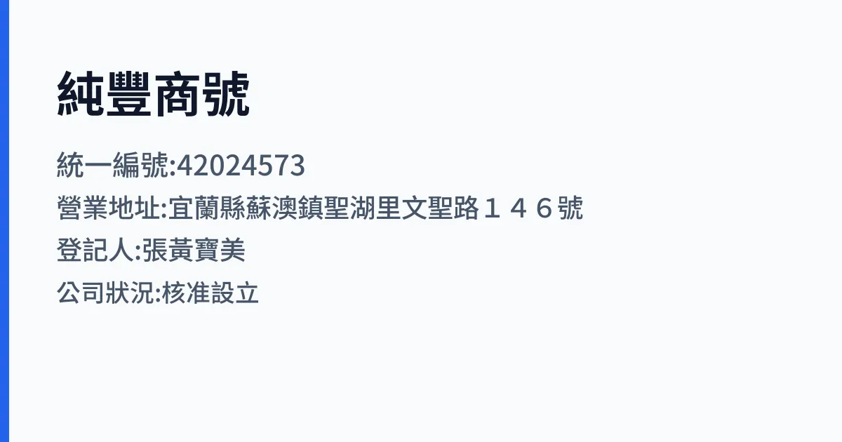 純豐商號 - 統編 42024573(宜蘭縣) 公司登記資料與營業項目詳細圖表