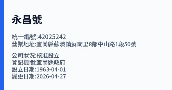 永昌號的照片-統編 42025242(宜蘭縣) 公司登記資料與營業項目詳細圖表
