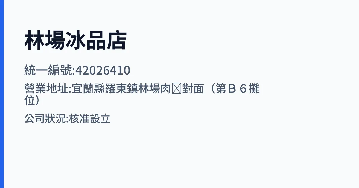 林場冰品店 - 統編 42026410(宜蘭縣) 公司登記資料與營業項目詳細圖表
