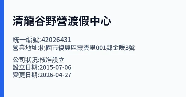 清龍谷野營渡假中心的照片-統編 42026431(桃園市) 公司登記資料與營業項目詳細圖表