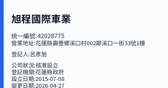 旭程國際車業的照片-統編 42028775(花蓮縣) 公司登記資料與營業項目詳細圖表