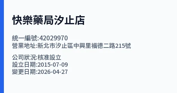 快樂藥局汐止店的照片-統編 42029970(新北市) 公司登記資料與營業項目詳細圖表