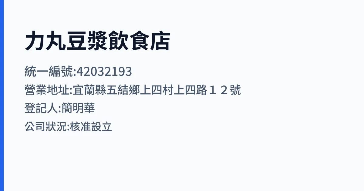 力丸豆漿飲食店 - 統編 42032193(宜蘭縣) 公司登記資料與營業項目詳細圖表
