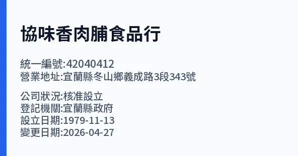 協味香肉脯食品行的照片-統編 42040412(宜蘭縣) 公司登記資料與營業項目詳細圖表