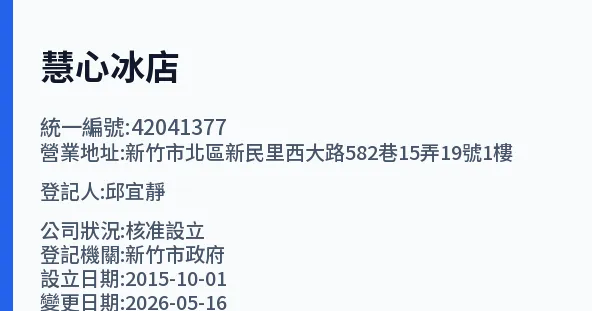 慧心冰店的照片-統編 42041377(新竹市) 公司登記資料與營業項目詳細圖表