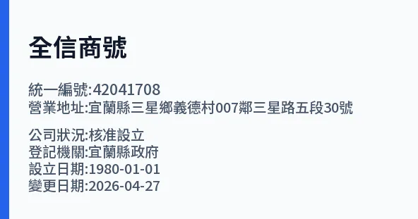 全信商號的照片-統編 42041708(宜蘭縣) 公司登記資料與營業項目詳細圖表