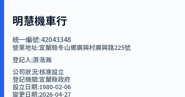明慧機車行的照片-統編 42043348(宜蘭縣) 公司登記資料與營業項目詳細圖表