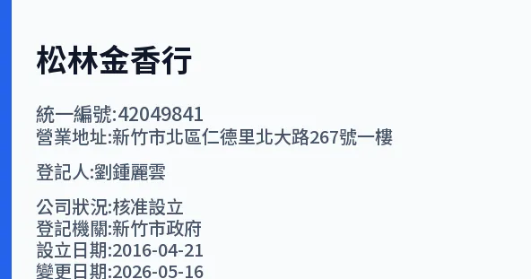 松林金香行的照片-統編 42049841(新竹市) 公司登記資料與營業項目詳細圖表
