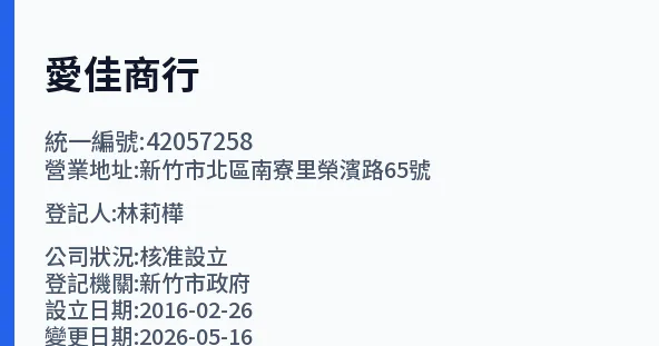 愛佳商行的照片-統編 42057258(新竹市) 公司登記資料與營業項目詳細圖表