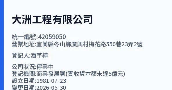 大洲工程有限公司的照片-統編 42059050(宜蘭縣) 公司登記資料與營業項目詳細圖表