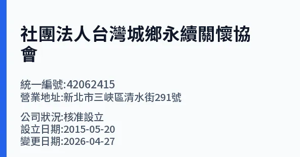 社團法人台灣城鄉永續關懷協會的照片-統編 42062415(新北市) 公司登記資料與營業項目詳細圖表