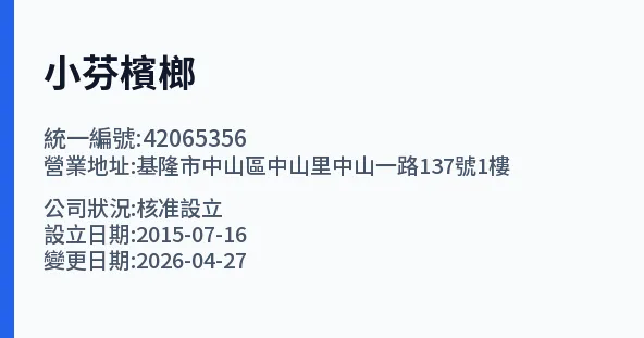 小芬檳榔的照片-統編 42065356(基隆市) 公司登記資料與營業項目詳細圖表