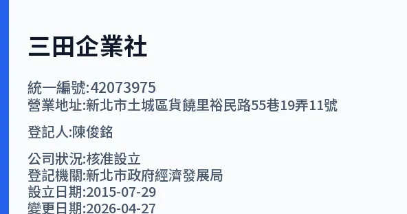 三田企業社的照片-統編 42073975(新北市) 公司登記資料與營業項目詳細圖表