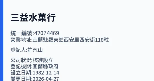 三益水菓行的照片-統編 42074469(宜蘭縣) 公司登記資料與營業項目詳細圖表