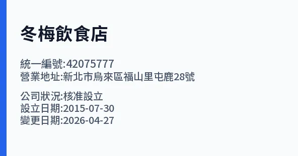 冬梅飲食店的照片-統編 42075777(新北市) 公司登記資料與營業項目詳細圖表