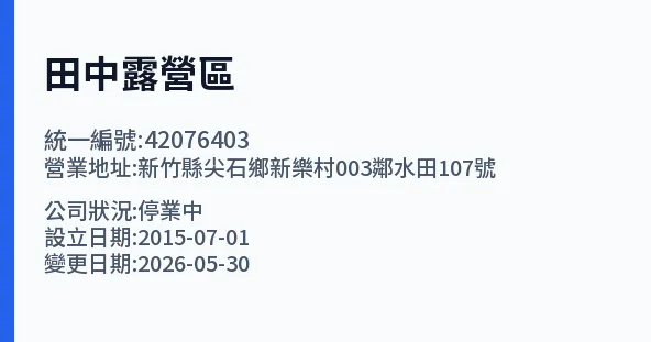 田中露營區的照片-統編 42076403(新竹縣) 公司登記資料與營業項目詳細圖表