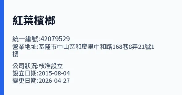 紅葉檳榔的照片-統編 42079529(基隆市) 公司登記資料與營業項目詳細圖表