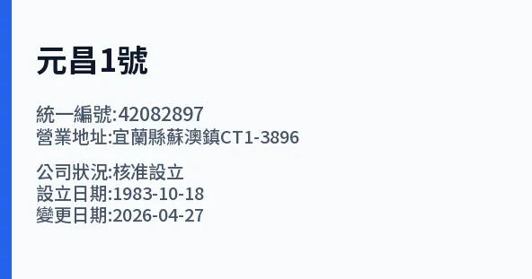 元昌1號的照片-統編 42082897(宜蘭縣) 公司登記資料與營業項目詳細圖表