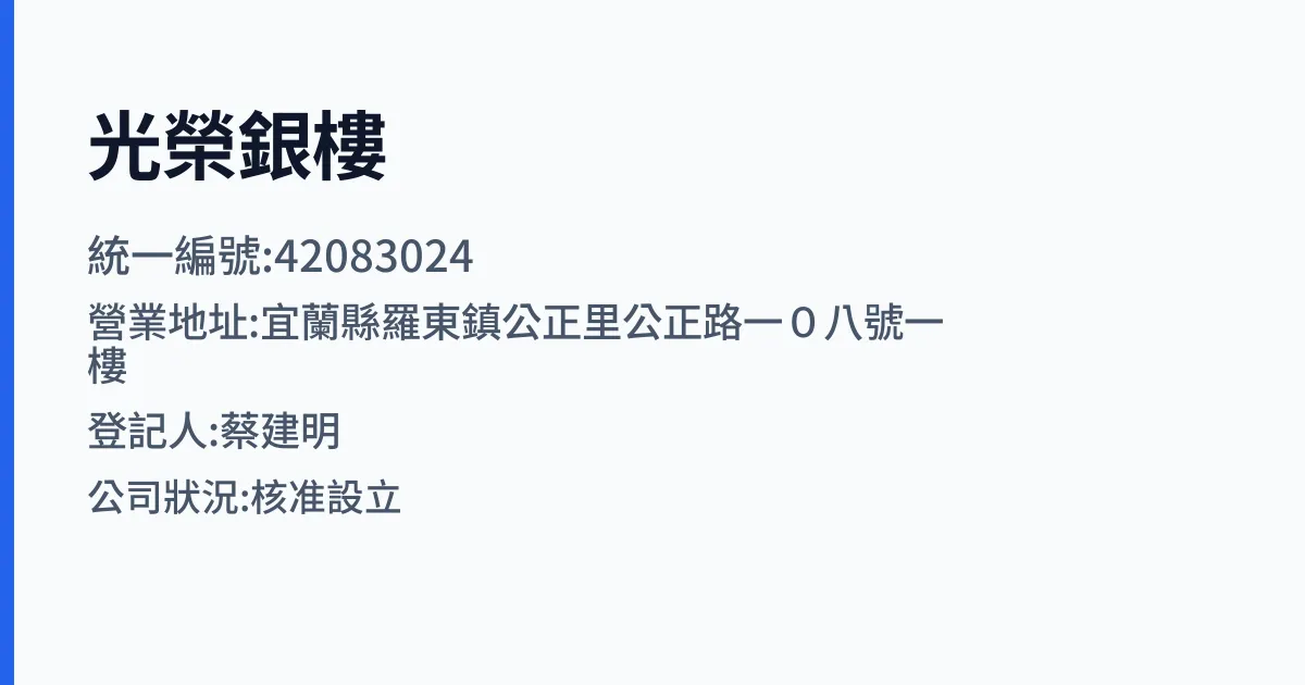 光榮銀樓 - 統編 42083024(宜蘭縣) 公司登記資料與營業項目詳細圖表