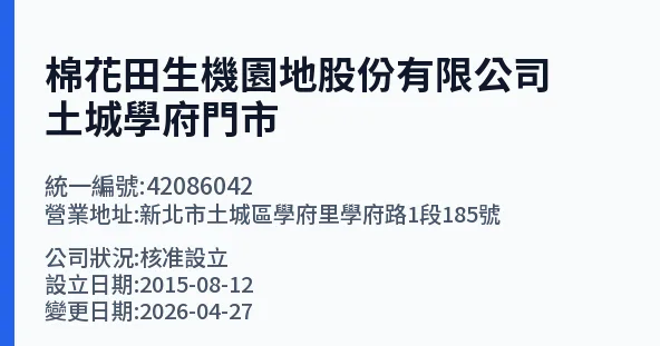 棉花田生機園地股份有限公司土城學府門市的照片-統編 42086042(新北市) 公司登記資料與營業項目詳細圖表