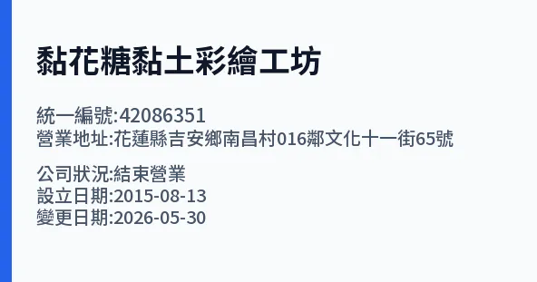 黏花糖黏土彩繪工坊的照片-統編 42086351(花蓮縣) 公司登記資料與營業項目詳細圖表