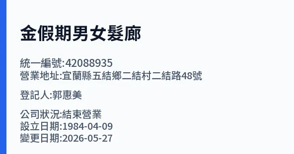 金假期男女髮廊的照片-統編 42088935(宜蘭縣) 公司登記資料與營業項目詳細圖表