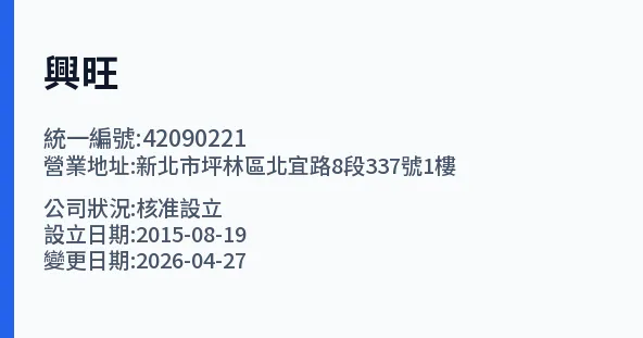 興旺的照片-統編 42090221(新北市) 公司登記資料與營業項目詳細圖表