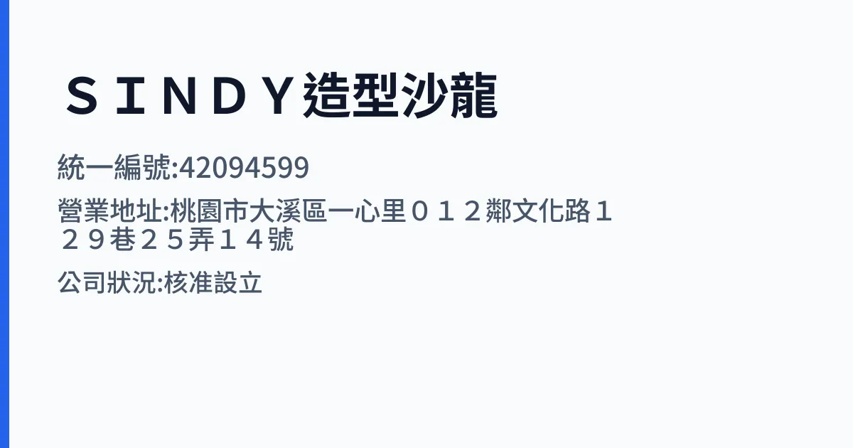 SINDY造型沙龍 - 統編 42094599(桃園市) 公司登記資料與營業項目詳細圖表