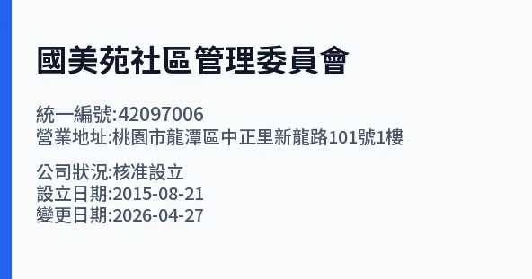 國美苑社區管理委員會的照片-統編 42097006(桃園市) 公司登記資料與營業項目詳細圖表