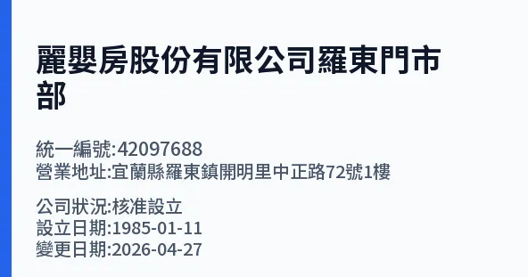 麗嬰房股份有限公司羅東門市部的照片-統編 42097688(宜蘭縣) 公司登記資料與營業項目詳細圖表