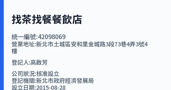 找茶找餐餐飲店的照片-統編 42098069(新北市) 公司登記資料與營業項目詳細圖表