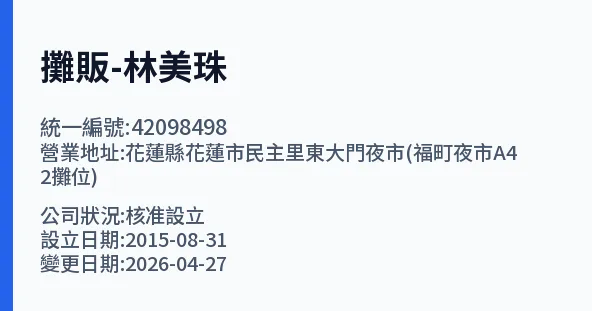 攤販-林美珠的照片-統編 42098498(花蓮縣) 公司登記資料與營業項目詳細圖表