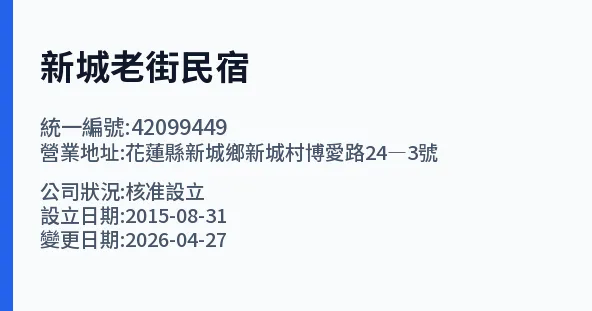 新城老街民宿的照片-統編 42099449(花蓮縣) 公司登記資料與營業項目詳細圖表