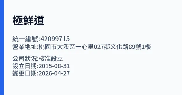 極鮮道的照片-統編 42099715(桃園市) 公司登記資料與營業項目詳細圖表