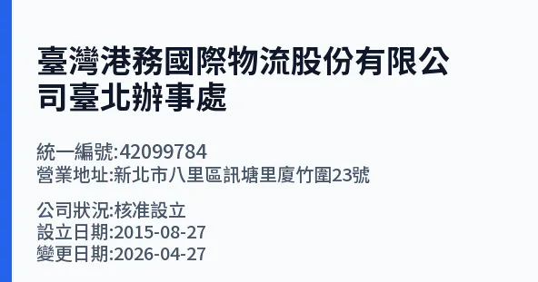 臺灣港務國際物流股份有限公司臺北辦事處的照片-統編 42099784(新北市) 公司登記資料與營業項目詳細圖表