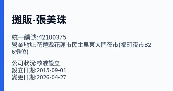 攤販-張美珠的照片-統編 42100375(花蓮縣) 公司登記資料與營業項目詳細圖表