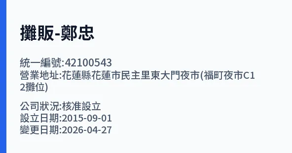 攤販-鄭忠的照片-統編 42100543(花蓮縣) 公司登記資料與營業項目詳細圖表