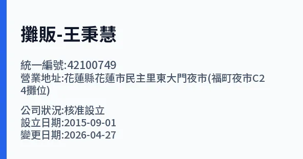 攤販-王秉慧的照片-統編 42100749(花蓮縣) 公司登記資料與營業項目詳細圖表