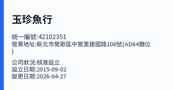 玉珍魚行的照片-統編 42102351(新北市) 公司登記資料與營業項目詳細圖表