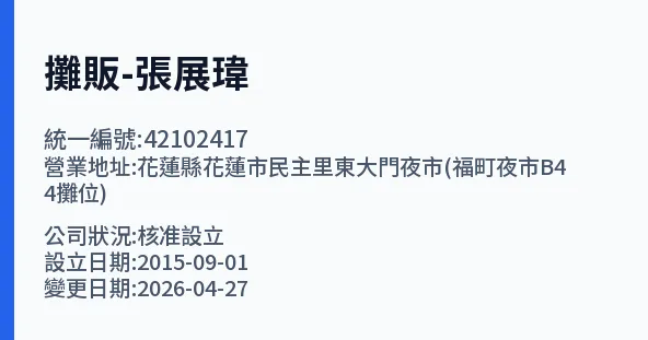 攤販-張展瑋的照片-統編 42102417(花蓮縣) 公司登記資料與營業項目詳細圖表
