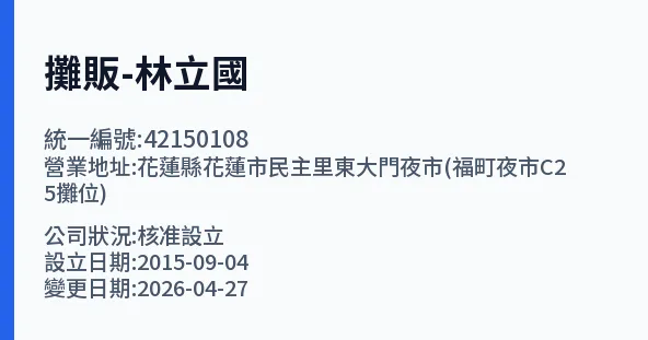攤販-林立國的照片-統編 42150108(花蓮縣) 公司登記資料與營業項目詳細圖表