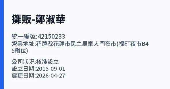 攤販-鄭淑華的照片-統編 42150233(花蓮縣) 公司登記資料與營業項目詳細圖表