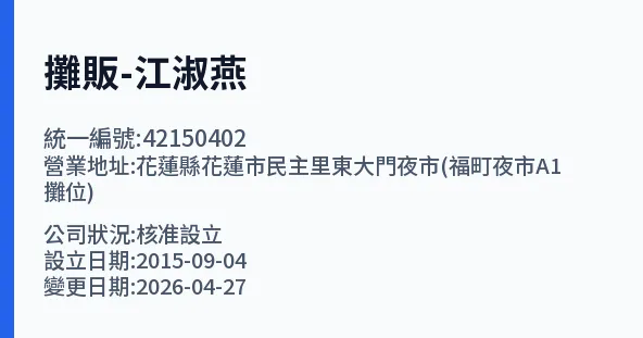 攤販-江淑燕的照片-統編 42150402(花蓮縣) 公司登記資料與營業項目詳細圖表