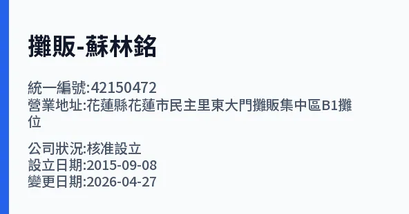 攤販-蘇林銘的照片-統編 42150472(花蓮縣) 公司登記資料與營業項目詳細圖表