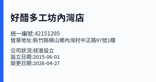 好醋多工坊內灣店的照片-統編 42151205(新竹縣) 公司登記資料與營業項目詳細圖表